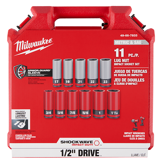 Jeu de douilles d’écrou de roue SAE et métrique à entraînement 1/2 métrique SHOCKWAVE Impact ...